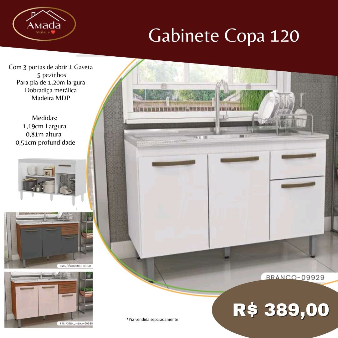 Gabinete de Pia Copa 120 - Amada Móveis