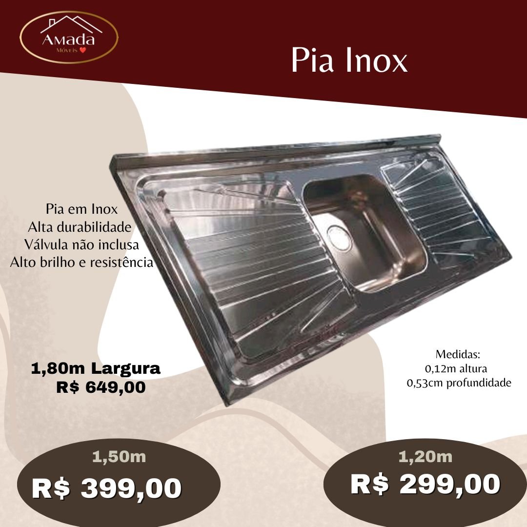 Pia de cozinha inox 1,20m - Amada Móveis